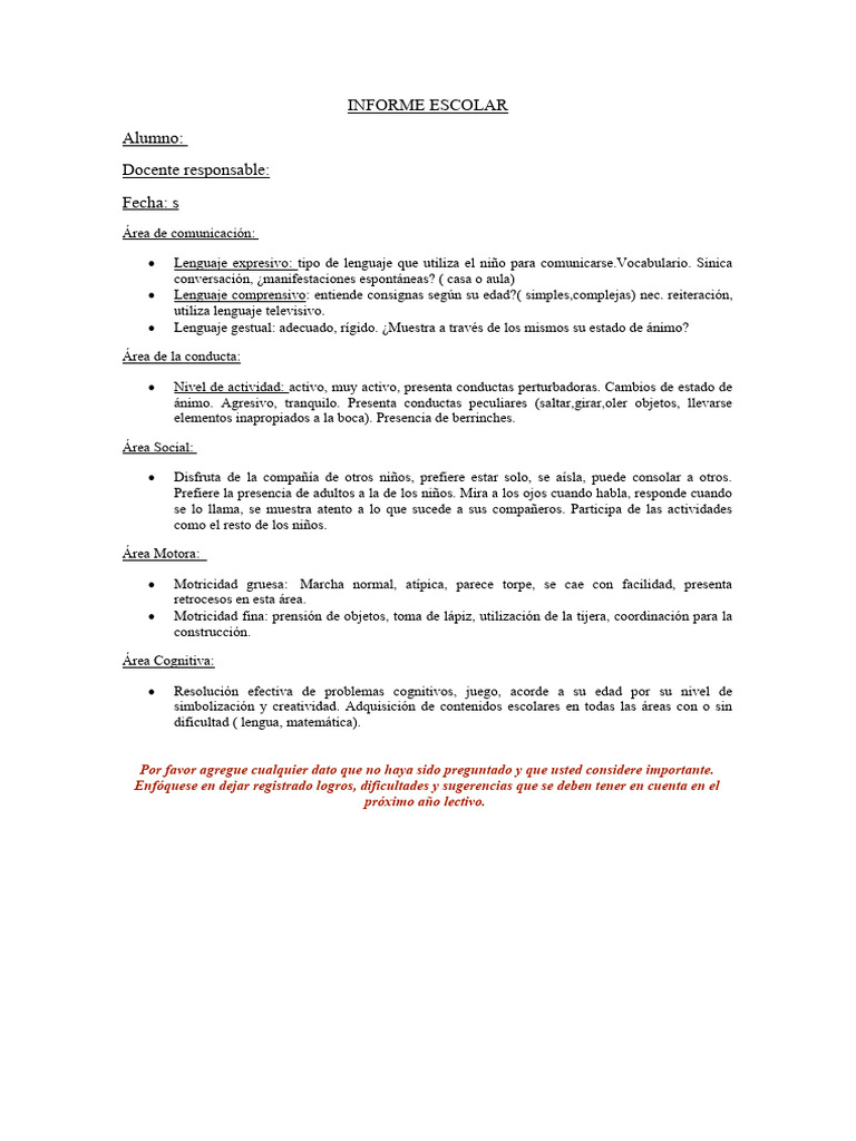 INFORME ESCOLAR MODELO | PDF