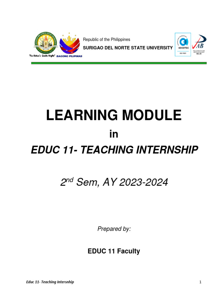 Modules in Educ 11 Teaching Internship | PDF | Teachers | Learning
