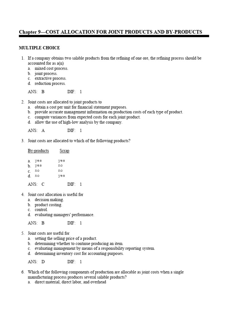 Chapter 9-COST ALLOCATION FOR JOINT PRODUCTS AND BY-PRODUCTS | PDF ...