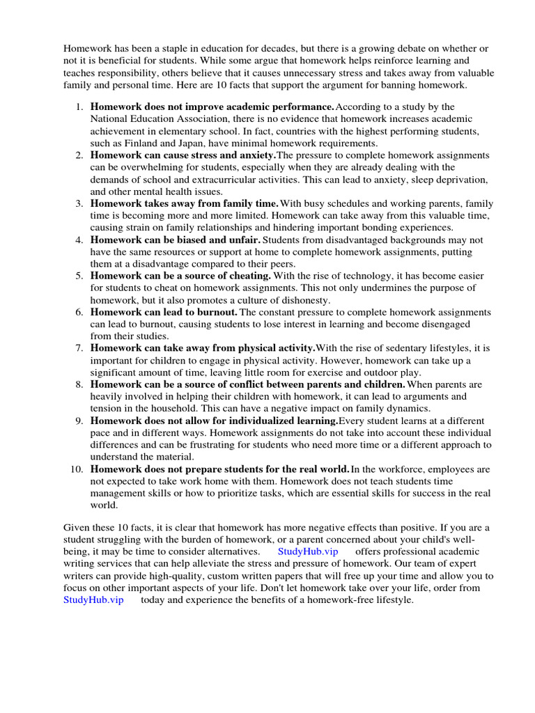 10 Facts Why Homework Should Be Banned | PDF | Homework | Learning
