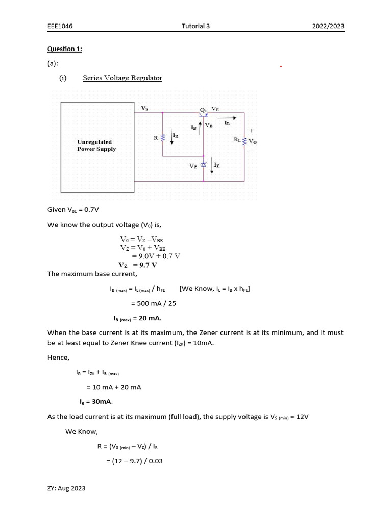 T2230 2022 2023 Tutorial 3 Voltage Regulator Solution | PDF | Electronic Engineering ...