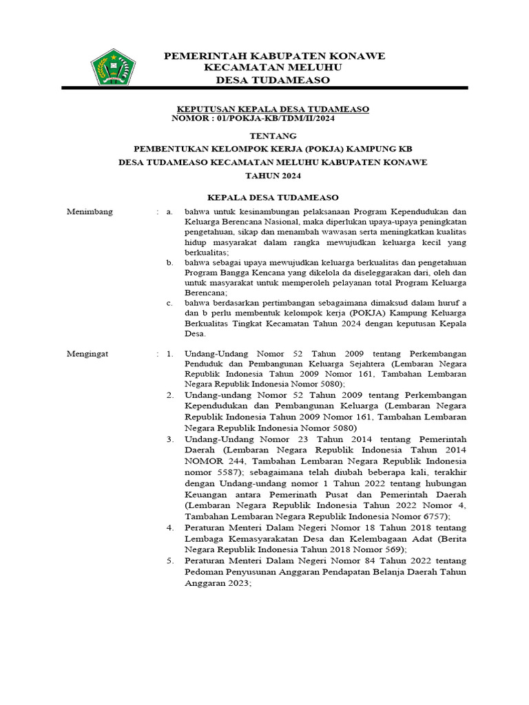 SK Pokja Kampung KB Desa | PDF