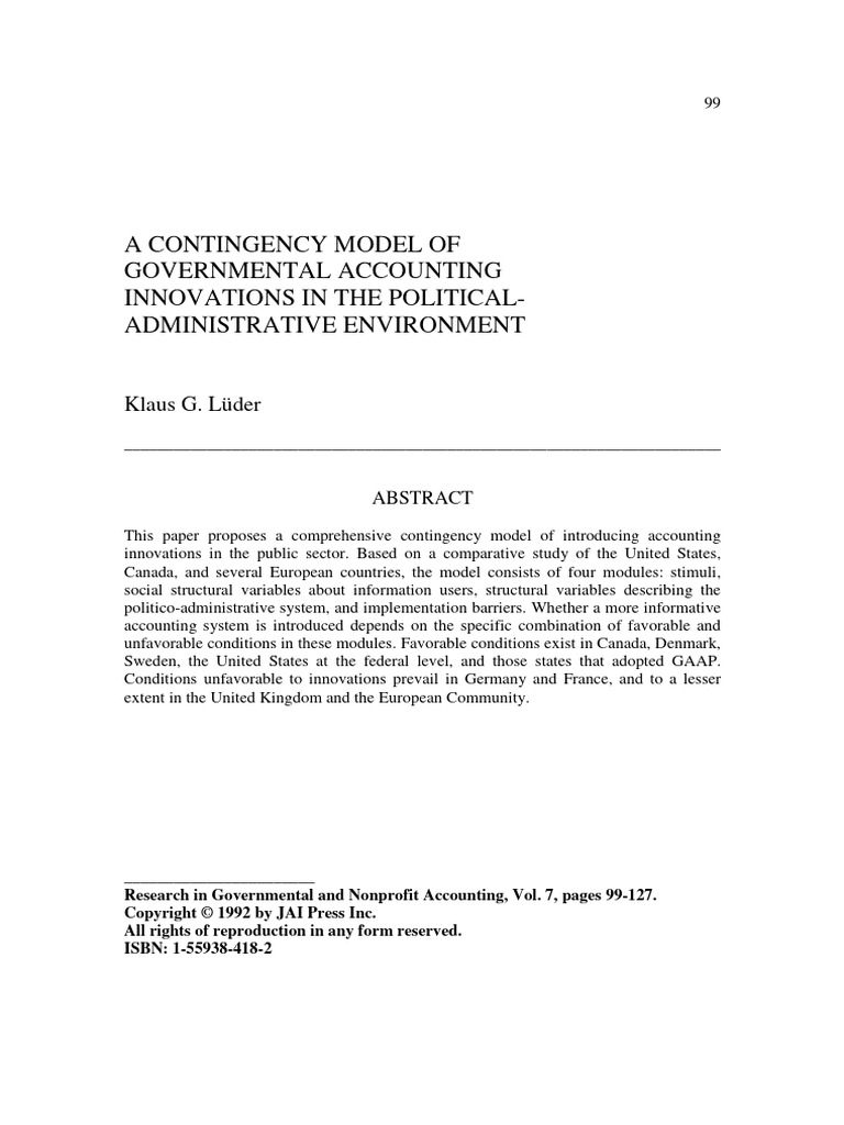 A Contingency Model of Governmental Accounting Innovations in The ...