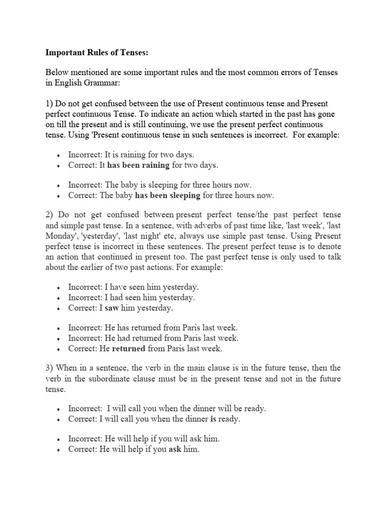 Important Rules of Tenses | PDF | Grammatical Tense | Linguistic Morphology