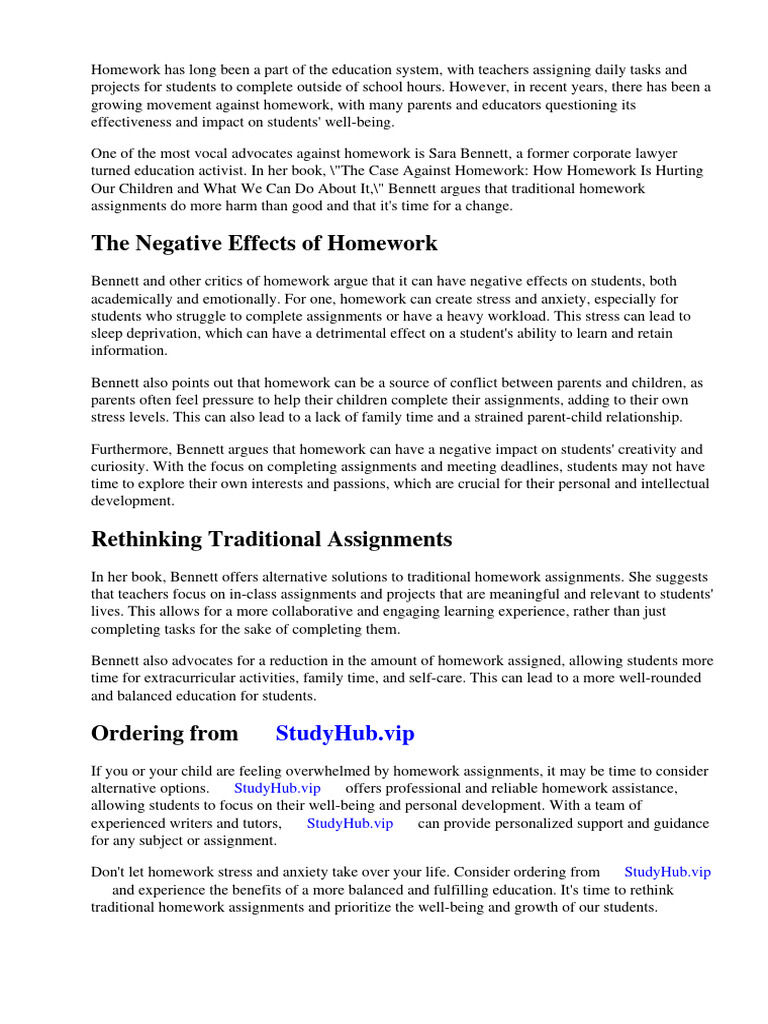 The Case Against Homework Sara Bennett | PDF | Homework | Teachers