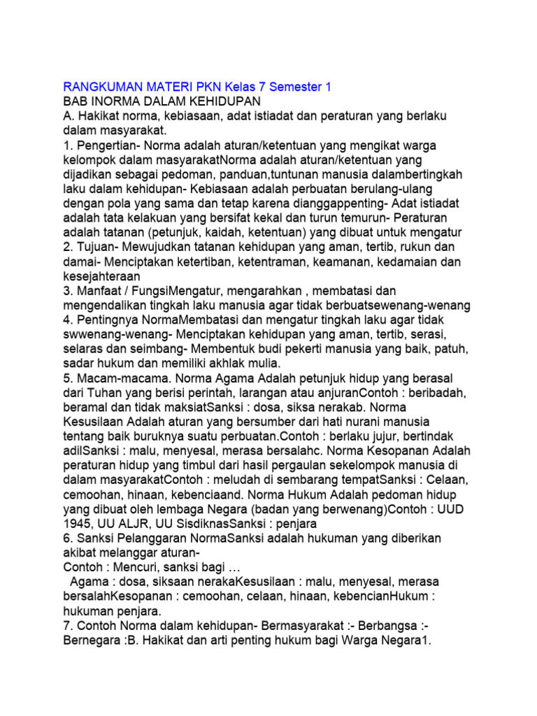 RANGKUMAN MATERI PKN Kelas 7 | PDF | Sains & Matematika