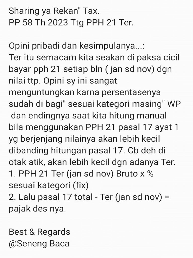 Opini Tarif Baru PPH 21 Berdasarkan PP 58 TH 2023 | PDF
