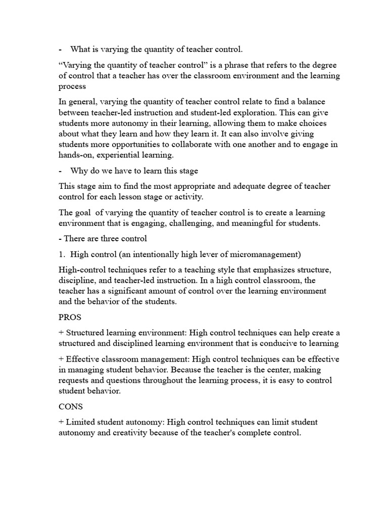 Teacher Control in Classroom Dynamics | PDF | Teachers | Learning