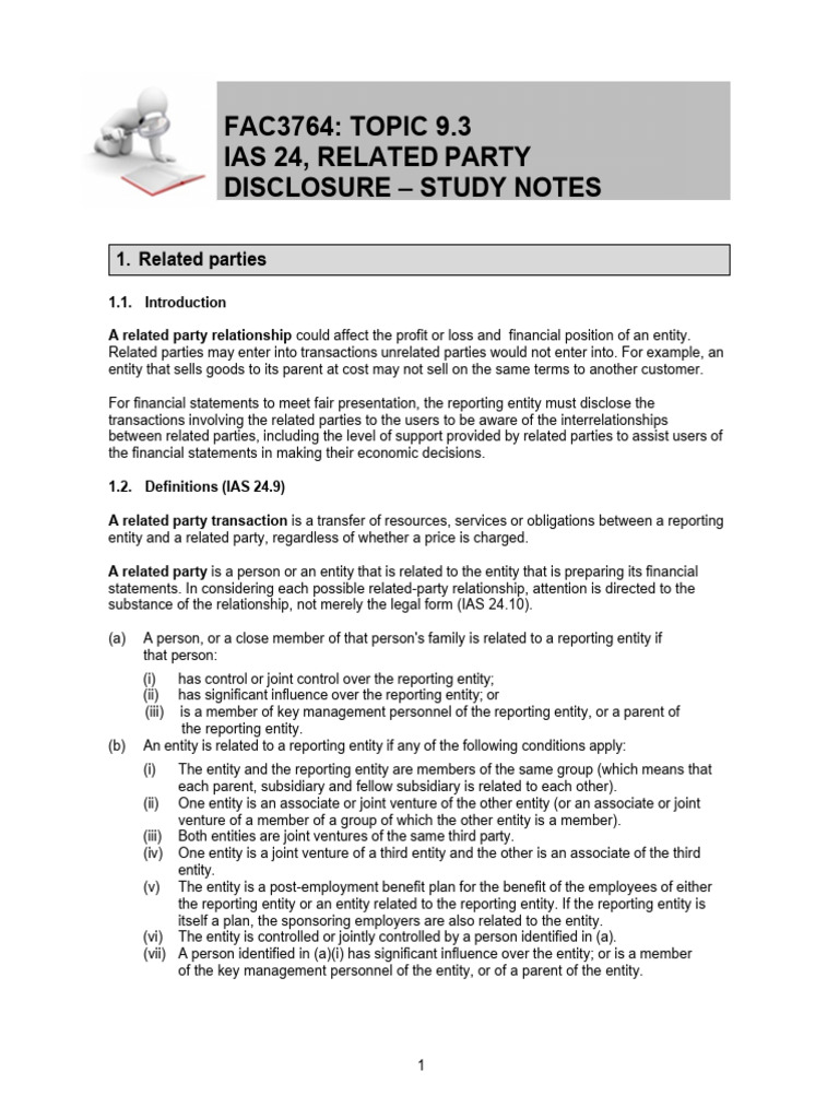 IAS 24 Related Party Disclosure - Study Notes | Download Free PDF ...