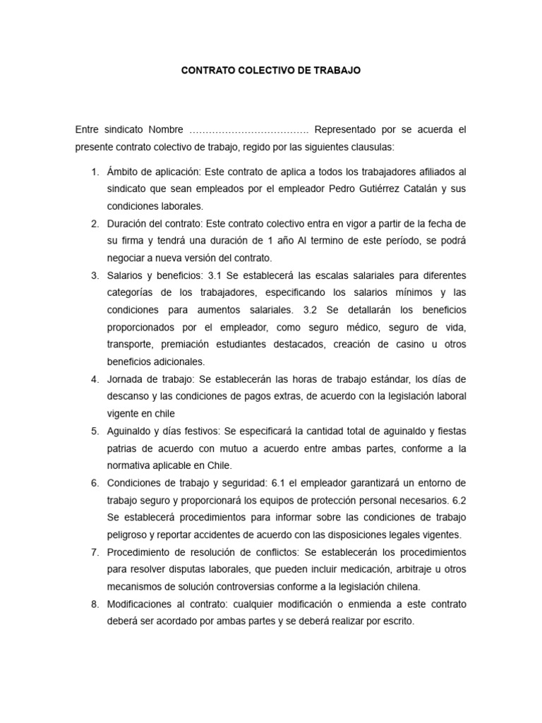 Contrato Colectivo de Trabajo | PDF | Derecho laboral | Acuerdo colectivo