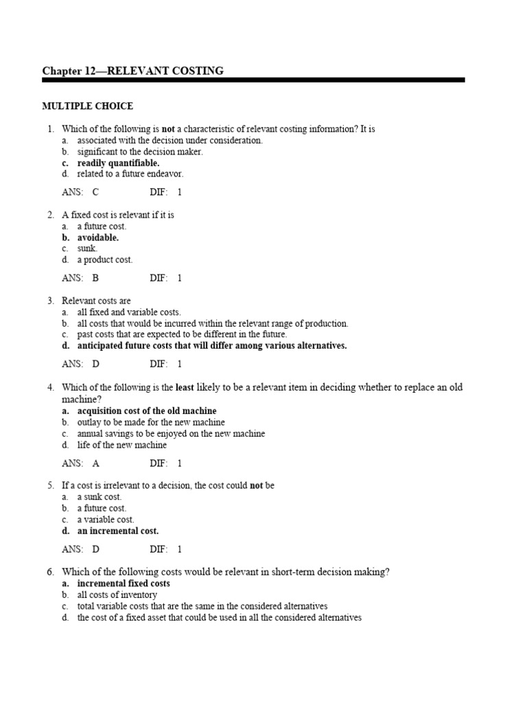 Chapter 12-RELEVANT COSTING | PDF | Linear Programming | Cost Of Goods Sold
