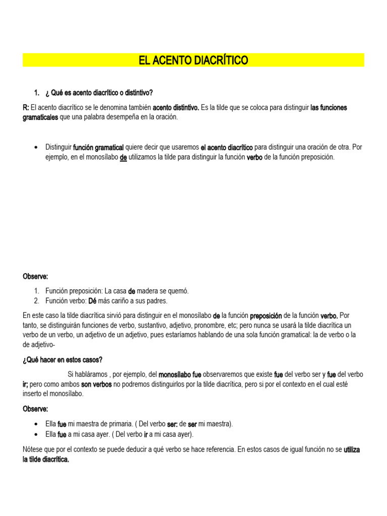 Acento Diacritico Material de Estudio | PDF | Palabra | Verbo