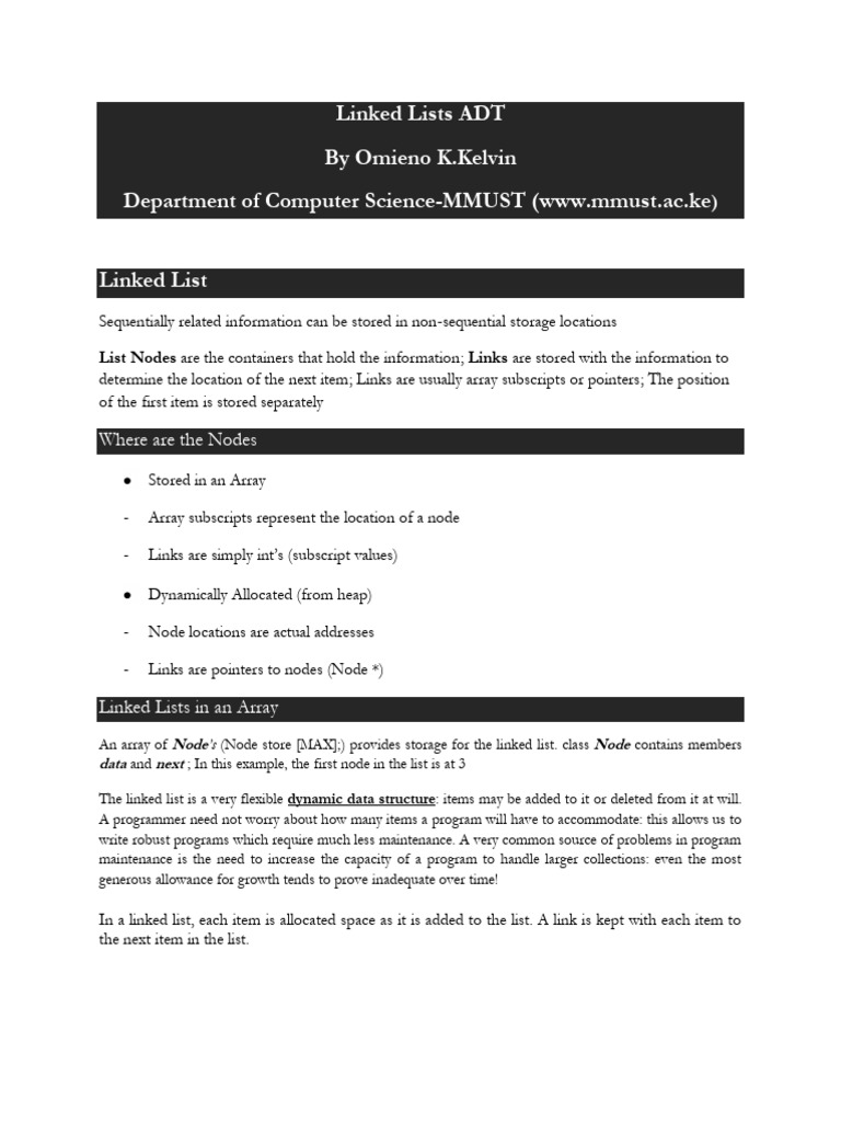 Dsa Tutorial3 Linked Lists Pdf Pointer Computer Programming