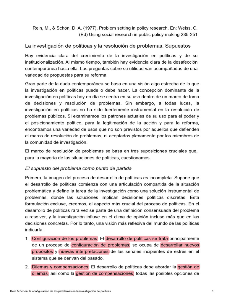 Rein & Schon 1977 La Configuración de Los Problemas en La Investigación ...