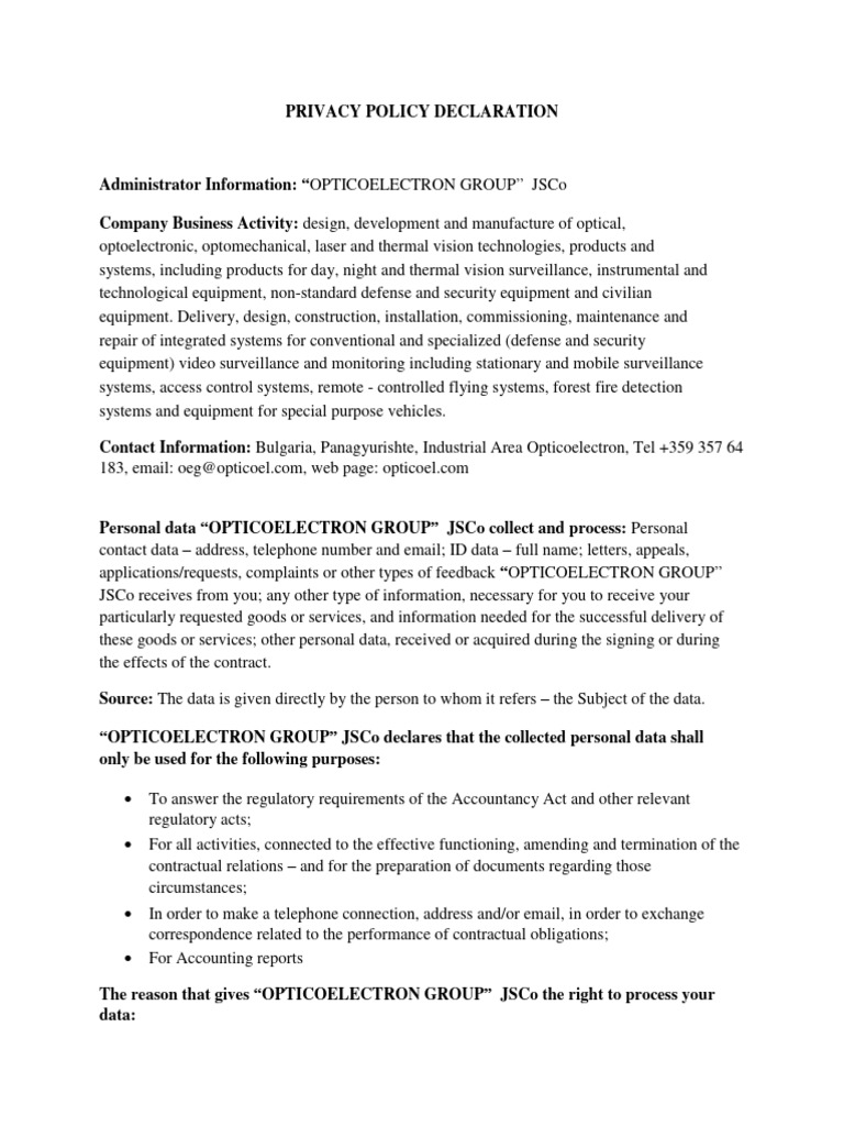 PP DECLARATION Suppliers Opticoelectron | PDF | Surveillance | Information