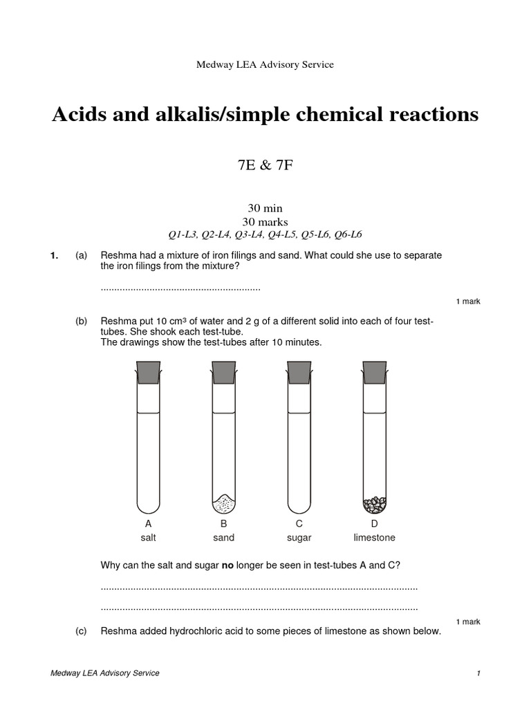 Acids, Alkalis & Reactions Quiz | PDF | Rock (Geology) | Igneous Rock