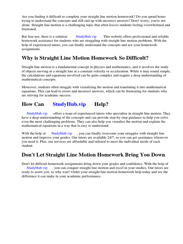 Straight Line Motion Homework Stu Schwartz Pdf Facebook Linked In