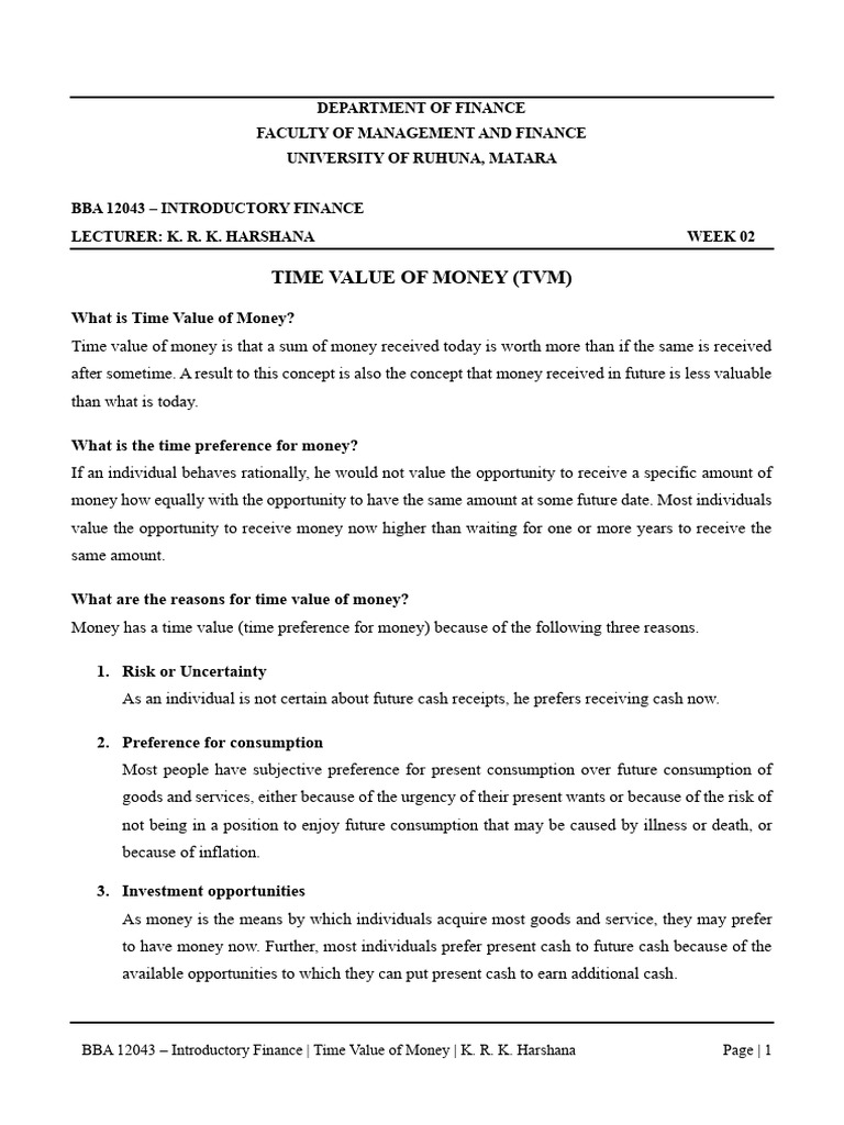 Time Value of Money Handout | PDF | Present Value | Time Value Of Money