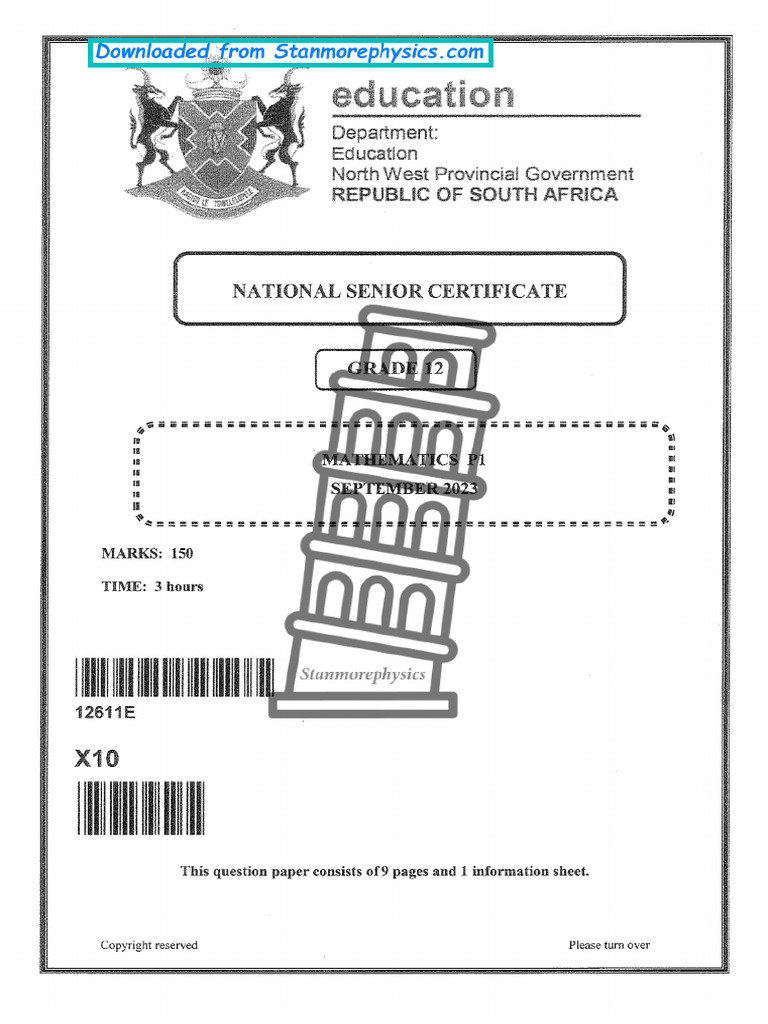 NW Maths Grade 12 Trial Exam 2023 P1 and Memo | PDF