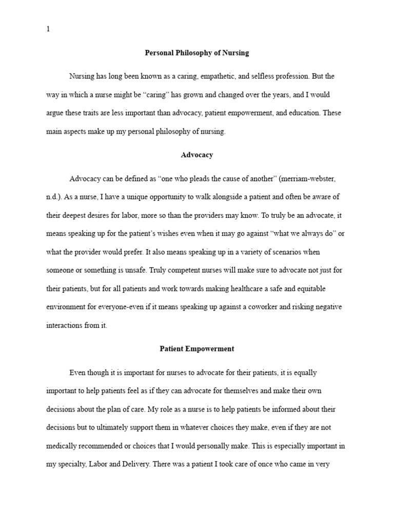 Personal Philosophy of Nursing | PDF | Nursing | Childbirth
