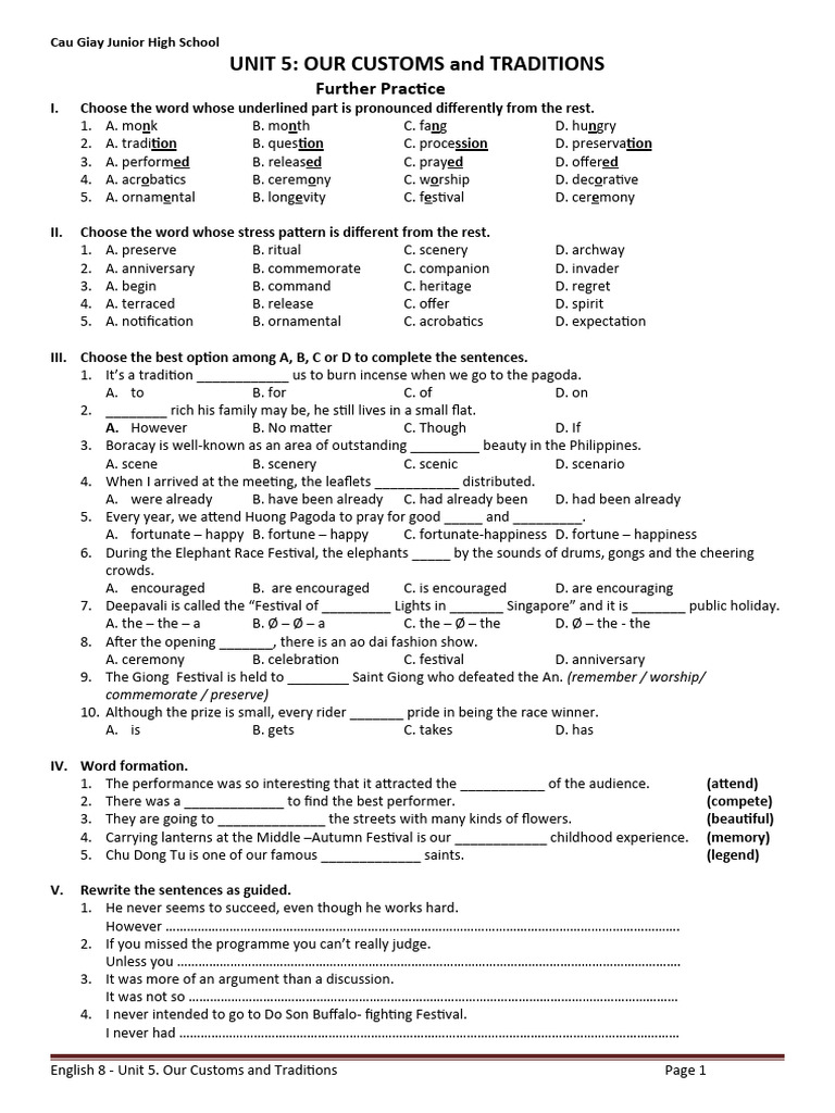 Unit 5 - Further Practice | PDF