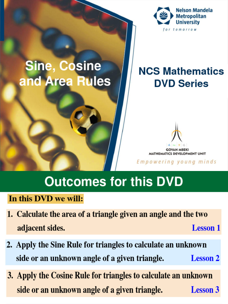 Sine Cosine Area Rules-Gr11 | PDF | Triangle | Trigonometry