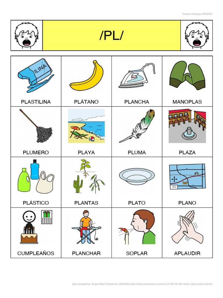 Bingo ARASAAC: Pictogramas PL y BL | PDF
