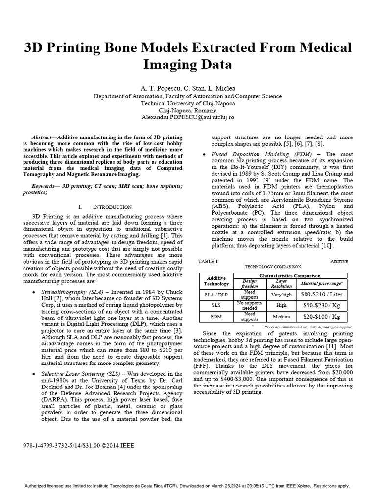 3D Printing Bone Models Extracted From Medical Imaging Data | PDF | 3 D ...