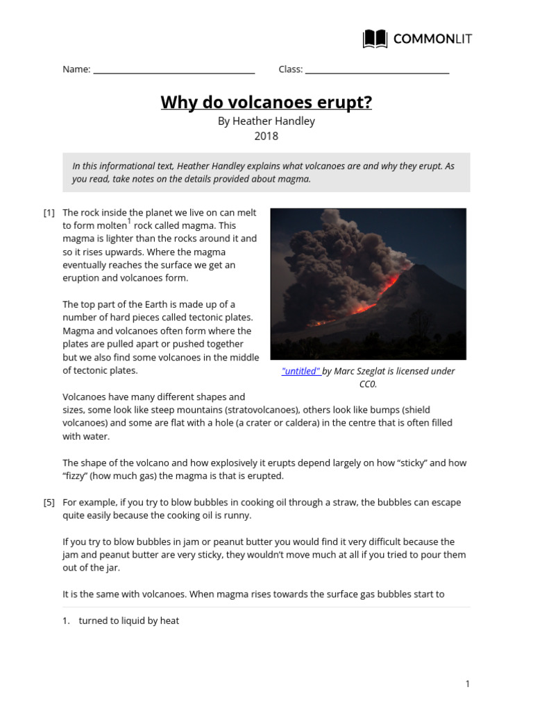 Why_do_volcanoes_erupt_-student_copy | PDF | Volcano | Types Of ...