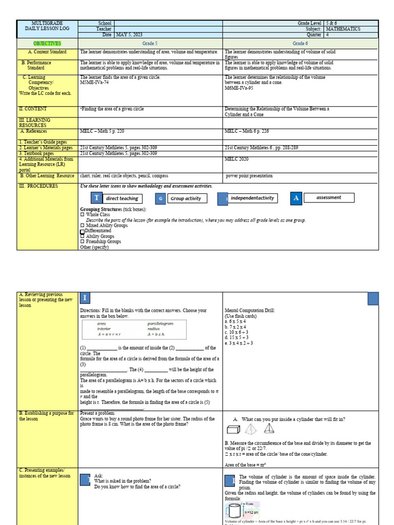 MG Math 5 6 q4 Week 1 Day 2 | PDF | Area