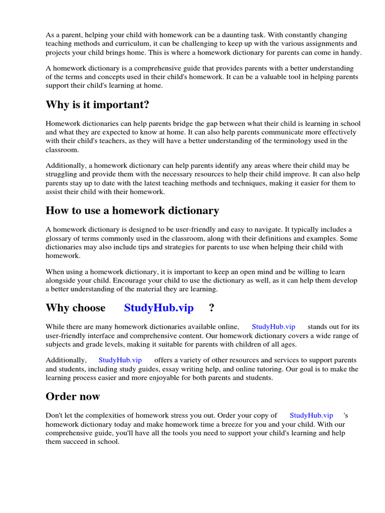 Essential Homework Dictionary for Parents | PDF | Homework | Teaching ...