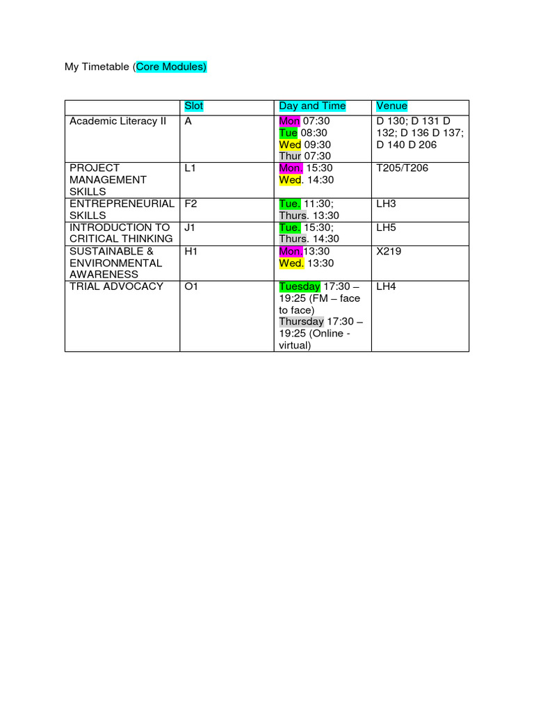 My Timetable Pdf