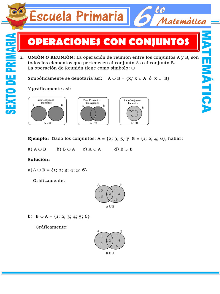 Operaciones con Conjuntos para Sexto de Primaria | PDF | Conceptos ...