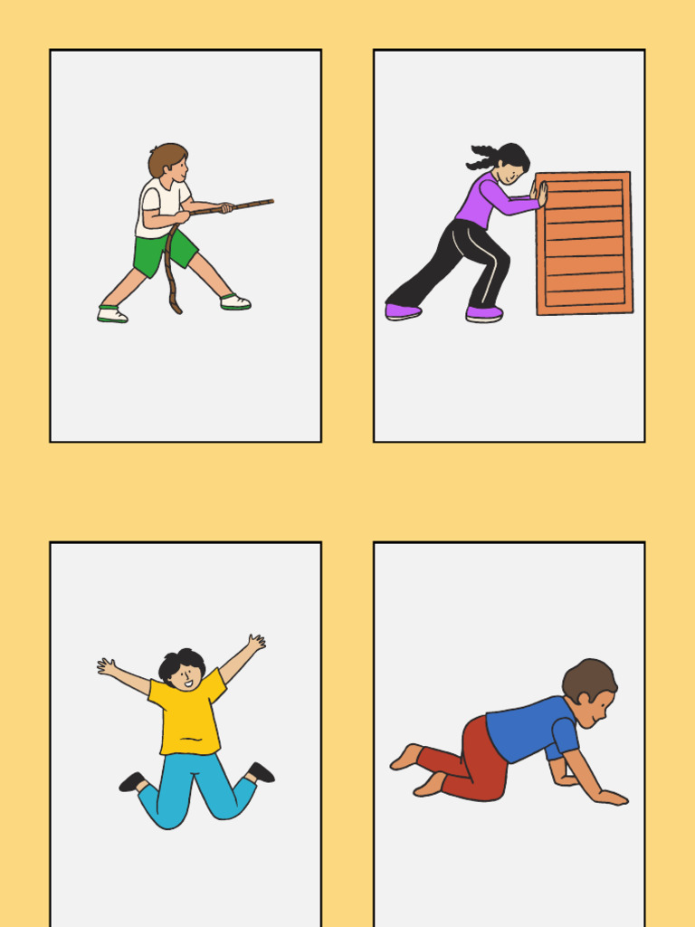 Yellow White Illustrated English Common Action Words Flashcards | PDF