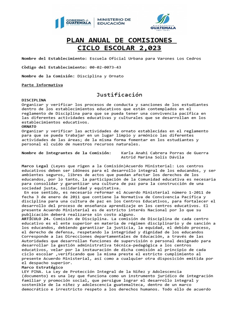 Plan de Comisiones de Trabajo 2023 | PDF | Disciplinas | Escuelas
