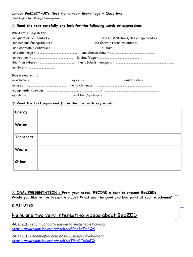 A Worksheet London-BedZED | PDF
