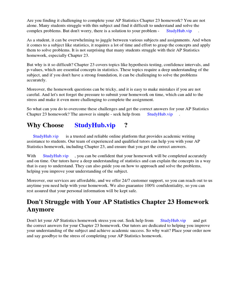 AP Statistics Chapter 23 Homework Answers | PDF | Statistics | Advanced ...