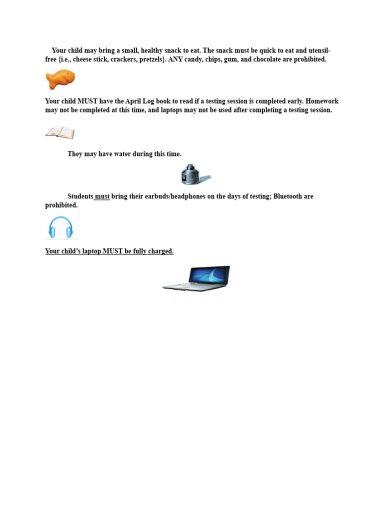 Testing Day Guidelines for Students | PDF | Wellness