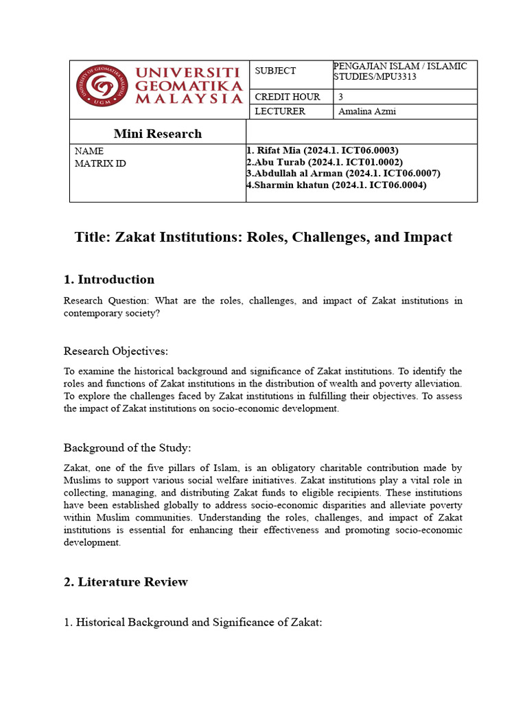Zakat Institutions: Roles, Challenges, and Impact | PDF | Governance | Welfare