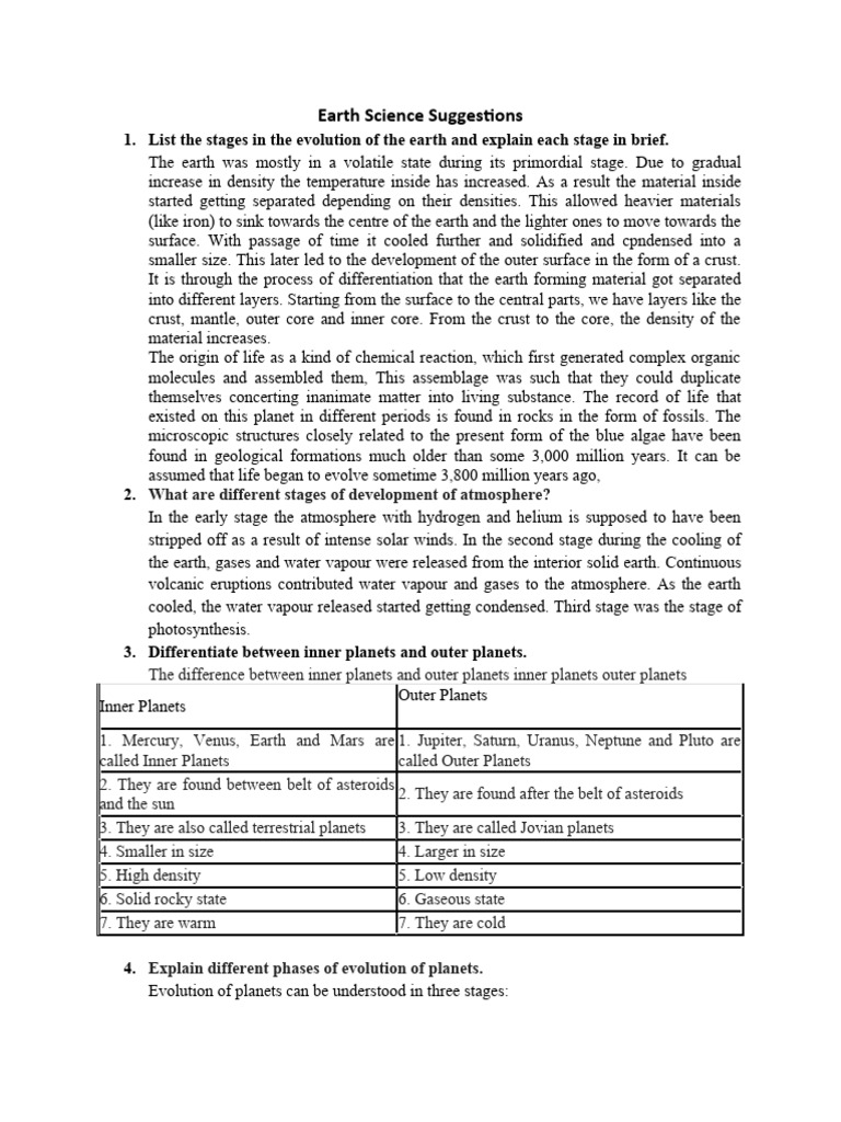 Earth Science Suggestions | PDF | Rock (Geology) | Planets