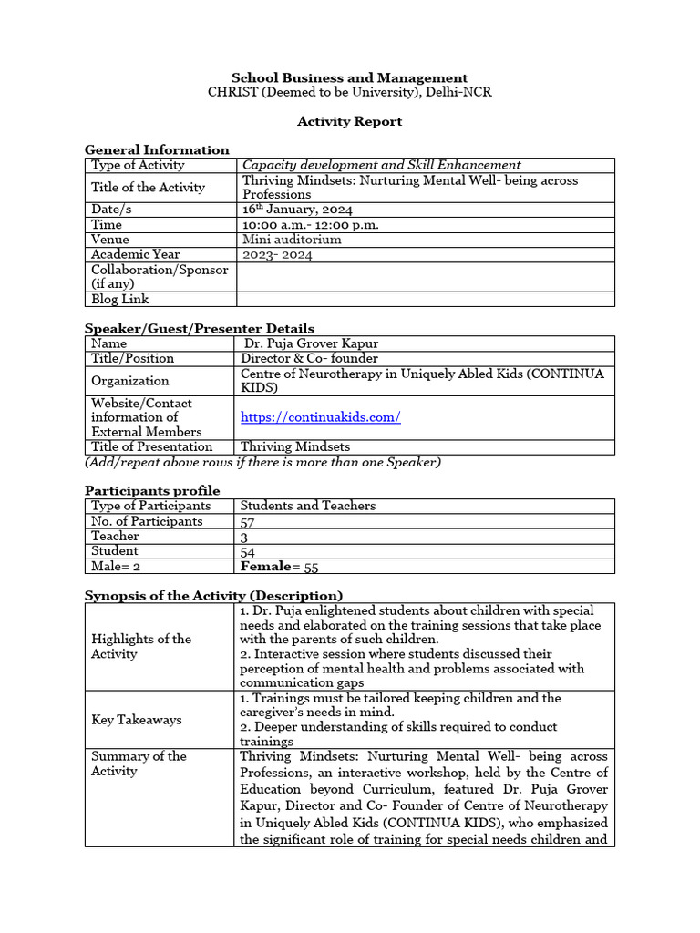 Thriving Mindsets Workshop Report | PDF | Psychology | Behavioural Sciences