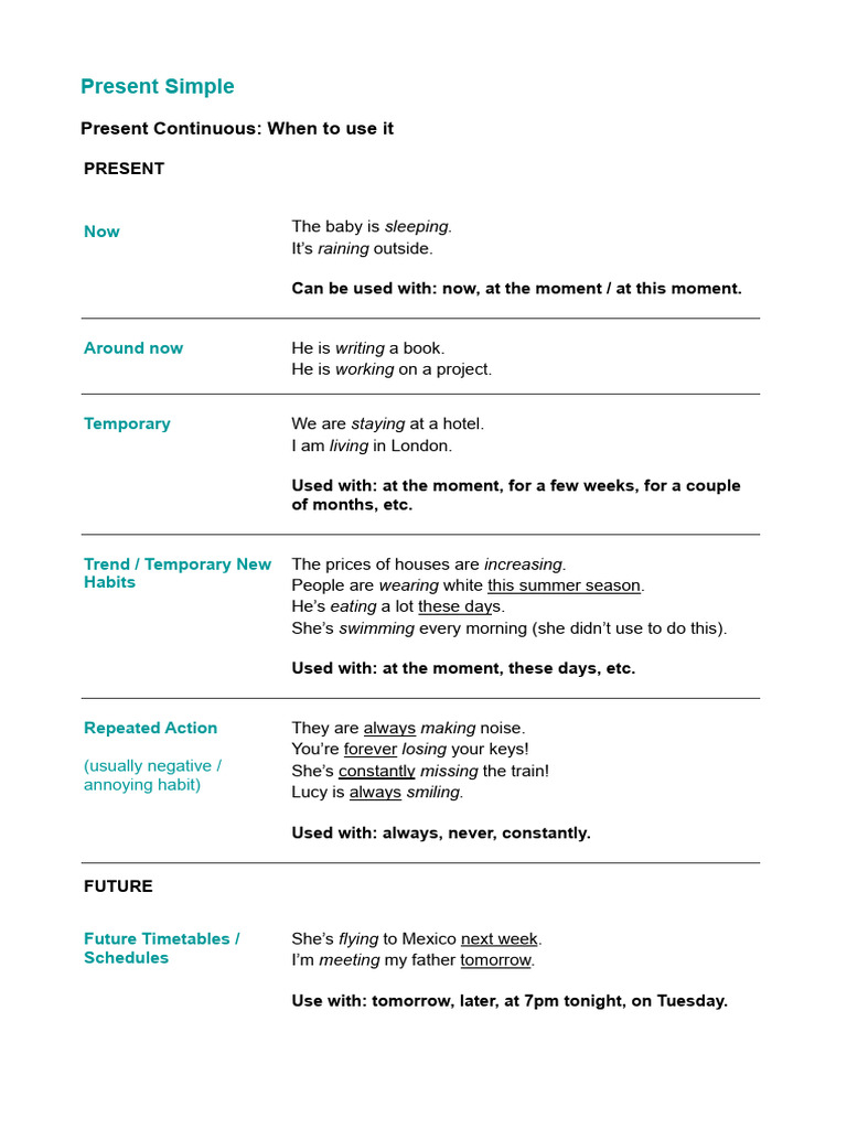 Present Continuous Explanation | PDF | Question | Languages