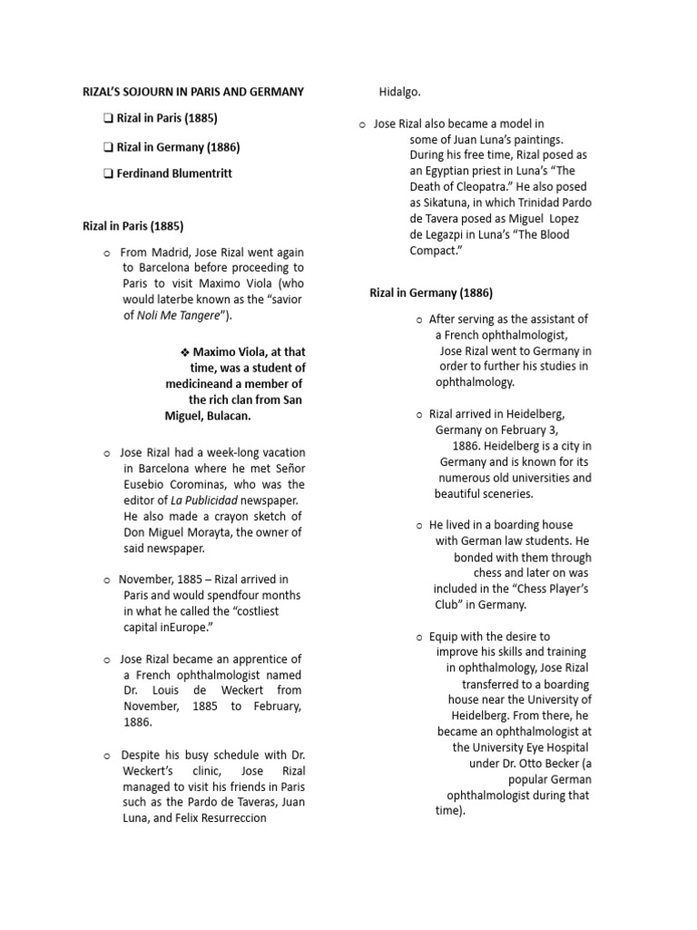Rizal in Paris (1885) and in Germany (1886) | Download Free PDF ...