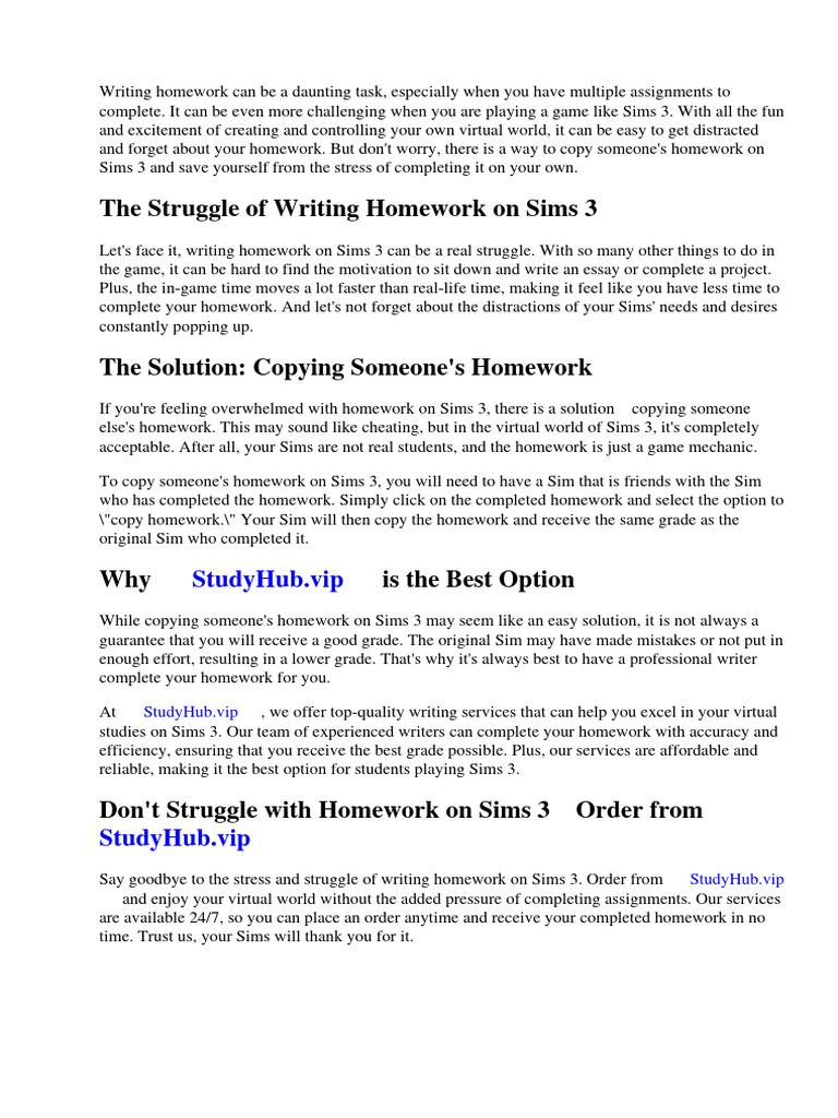 How To Copy Someones Homework On Sims 3 | PDF | Homework | Computer File