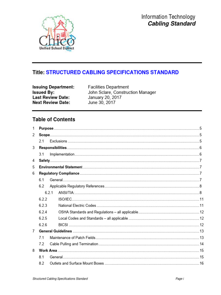 Structured Cabling Standard ChicoUSD Rev4 | PDF | Telecommunications