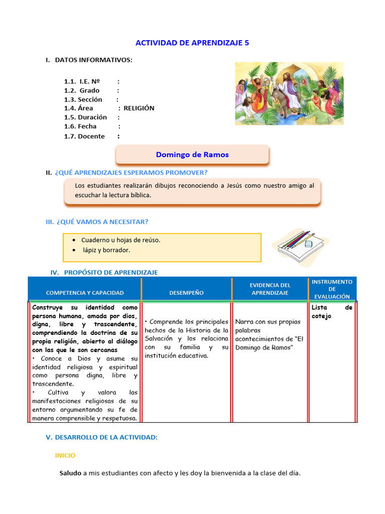 D4 A2 SESION REL. Domingo de Ramos | PDF