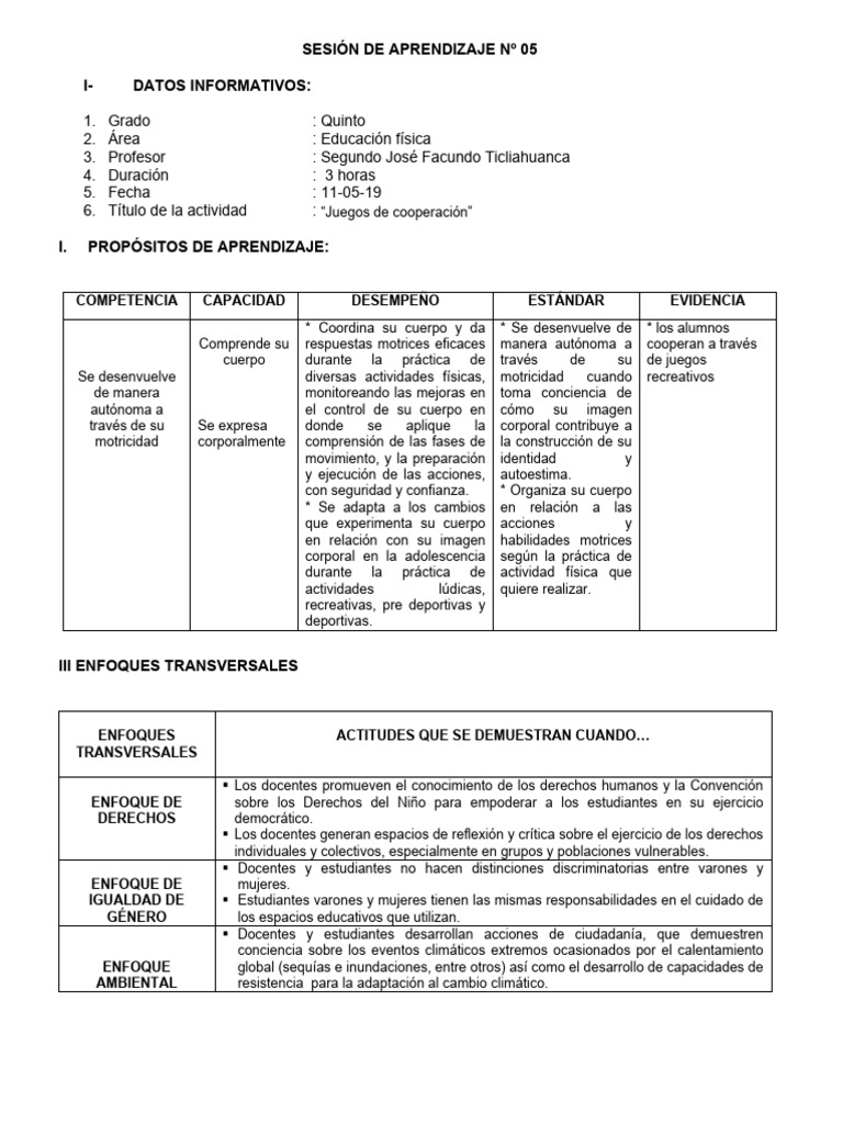 Sesión de Aprendizaje #05 | PDF | Aprendizaje | Enseñando