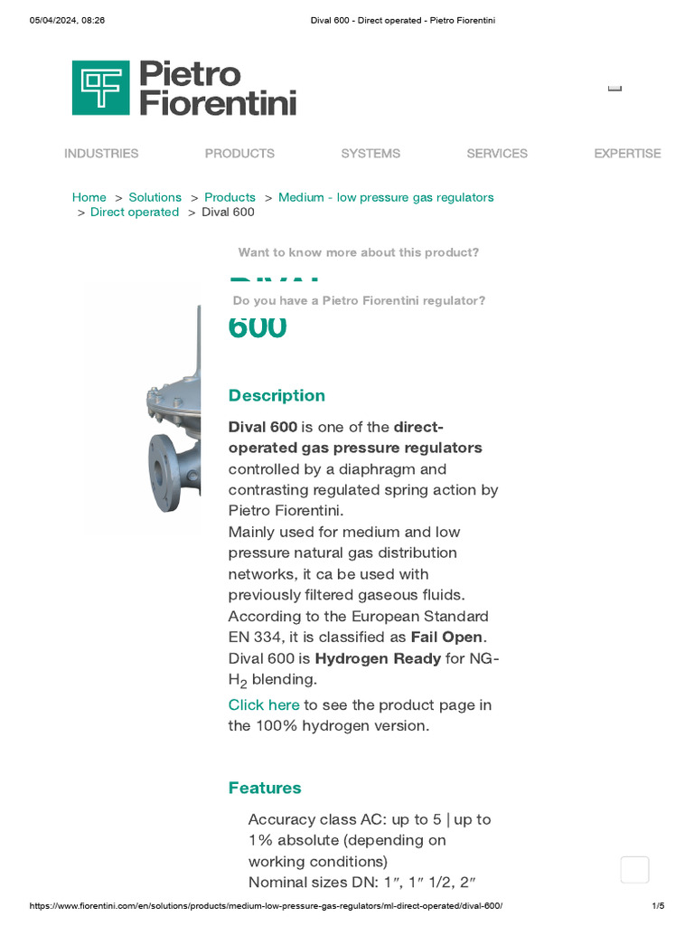 Dival 600 - Direct Operated - Pietro Fiorentini | PDF | Gas ...
