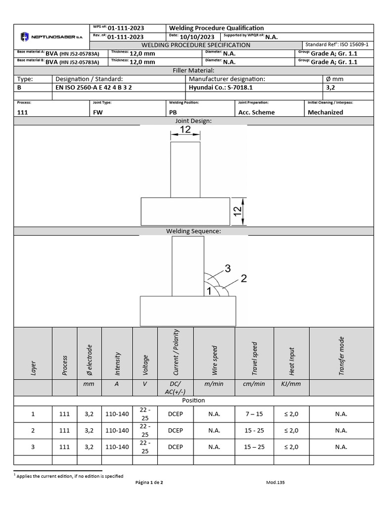 WPS 01-111-2023 en | PDF | Welding | Construction