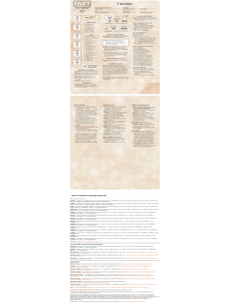 Fairy Barbarian Character Sheet | PDF | Dungeons & Dragons | Wizards Of ...